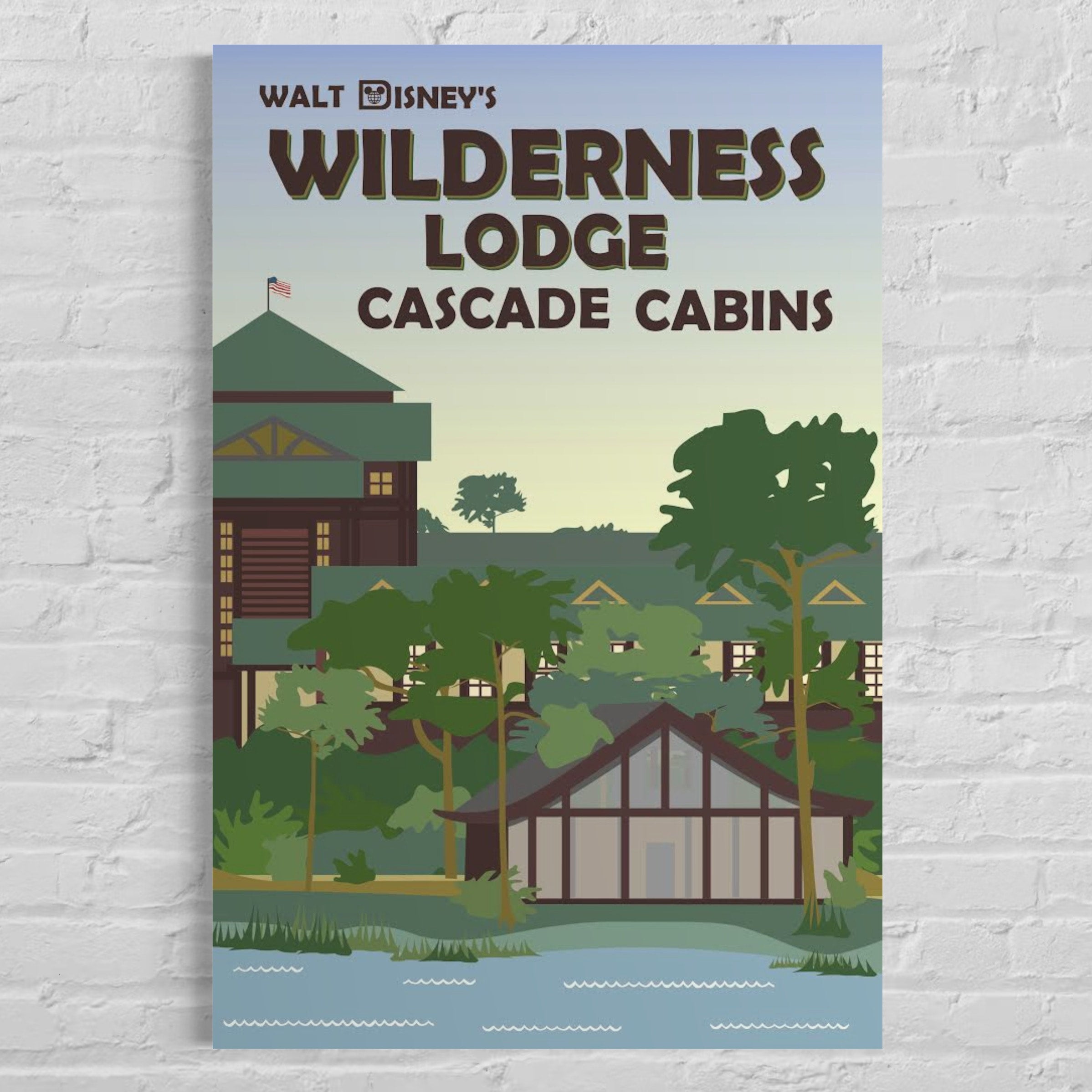 Wilderness Lodge Poster Art- Cascade Cabins | At Home Imagineering